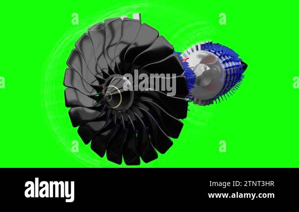 Jet engine inside, partly wireframe model - 3D 4k animation (3840 x ...