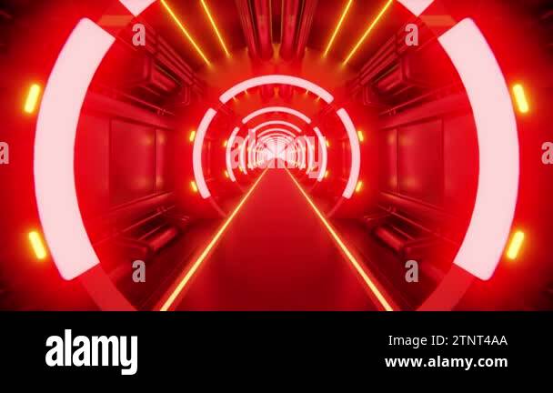Red background Science fiction interior. Sci-fi spaceship circular ...