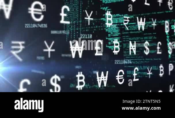 Animation of interface with multiple currency symbols and data ...