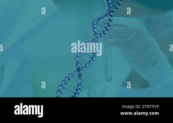 Animation of rotating molecule structure over diverse scientists ...