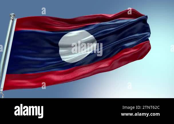 4k render Laos Flag video waving in wind. Laos Flag Wave Loop waving in ...