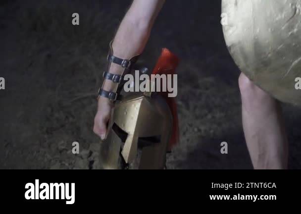 armor and weapons and helmet Spartan warrior soldier on the background ...
