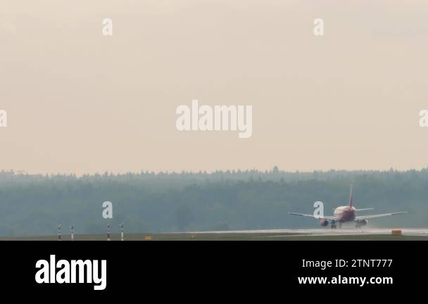 Passenger jet aircraft speed up before take off. Airplane departure ...