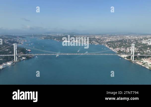 Istanbul, Turkey. Istanbul Canal, Bosphoros canal and Bosphorus Bridge ...