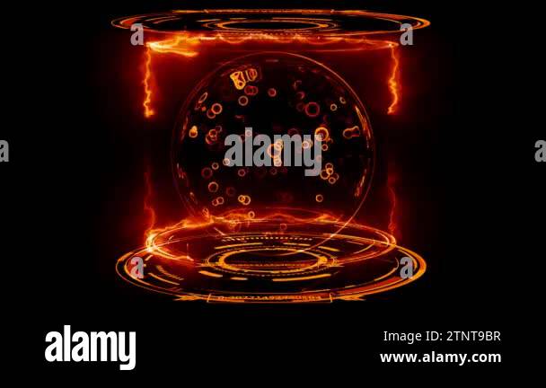 Water red abstract animation and bubbles glass sphere tank in digital ...