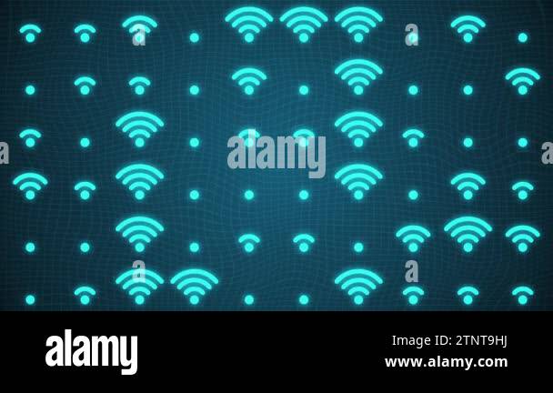 Flashing and glowing wifi icon symbols pattern on blue grid. Full HD ...