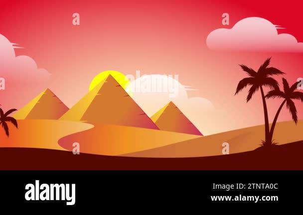 2D animation of the pyramids of egypt. sunrise at the pyramids of egypt ...