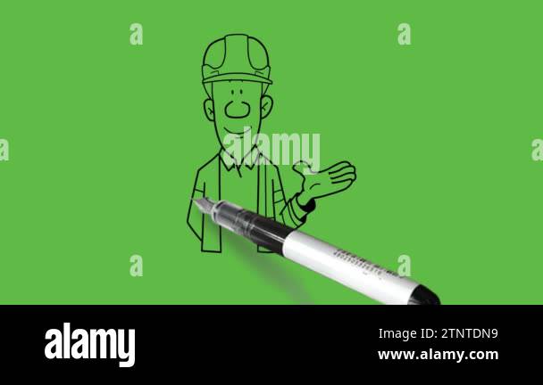 draw traffic police man do his duty hold his right hand backside and ...