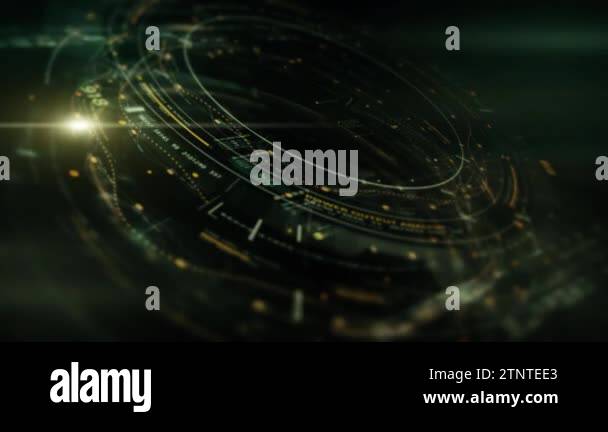 Futuristic holographic head up display with data matrix telemetry and encrypted numbers display ...