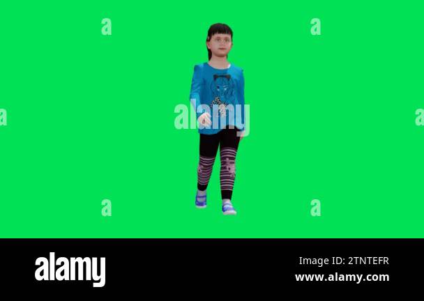 3d render green screen chroma key animation isolated Girl with a blue ...
