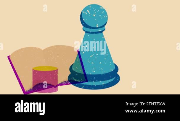 Risograph Back to School concept animation with chess pawn, book ...