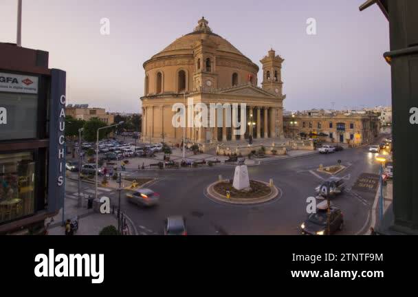 10/2/2017 Malta`s most famous church and roundabout on front time lapse ...