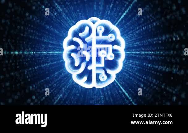 Brain Technology Icon Digital Cyber Space Loop Technology Tunnel Animation, big data flow ...