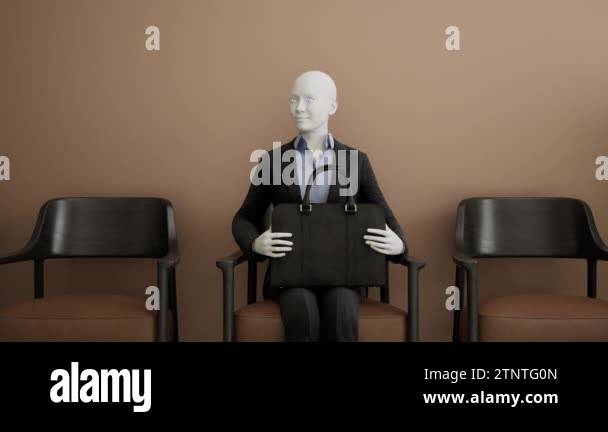 Futuristic female android robot sitting on a chair and waiting for a ...