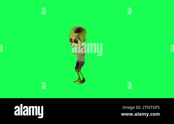 Green screen 3D cartoon zombie front angle spinning dance cartoon ...