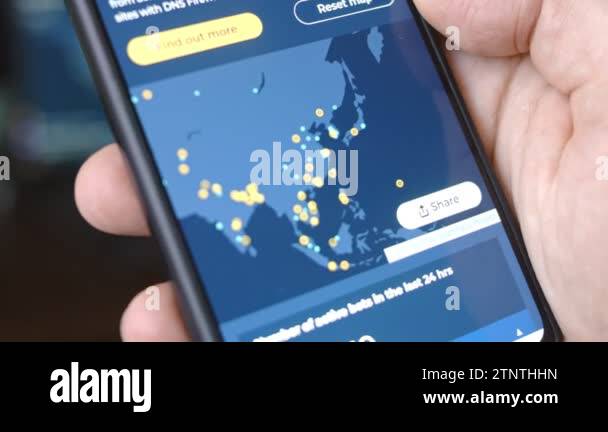 Cyber attack map navigation on smartphone. Displays Show Various ...