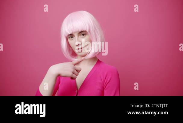 Beautiful happy woman with kind facial expression says i love you ...