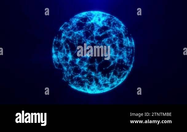 Abstract glowing digital sphere. Moving ball of dots, lines and ...