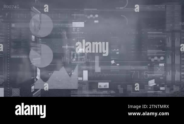 Animation of infographic interface with graphs, computer language and ...