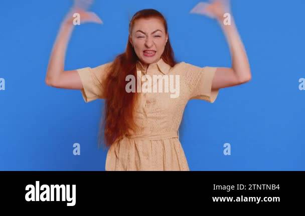 Excited Amazed Woman Touching Head And Showing Explosion Looking