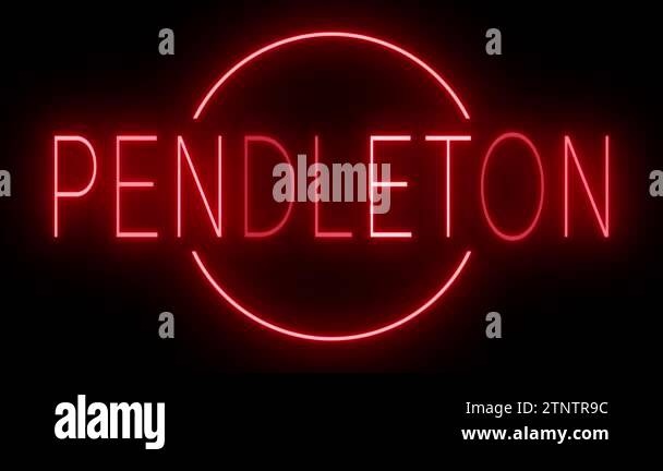 Red flickering and blinking animated neon sign for Pendleton Stock ...