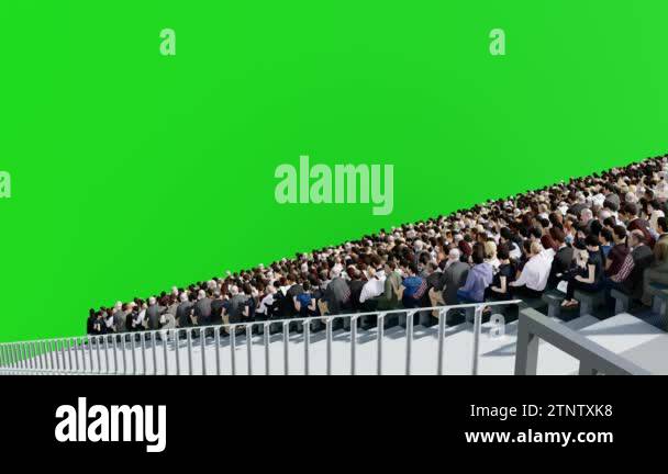 Crowd of 3D People Sitting on Stadium Grandstand with Green Screen ...