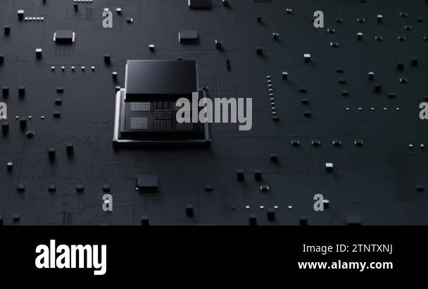 3D Rendering. CPU Central Computer Processors Cyber technology concept. Motherboard and digital ...