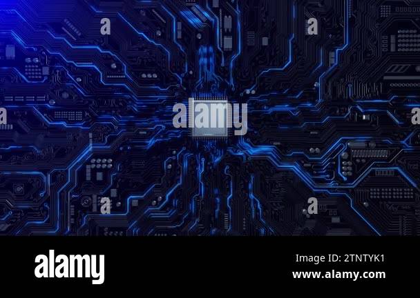 4K Circuit Board electrons Data Flow Background Animation. Artificial ...