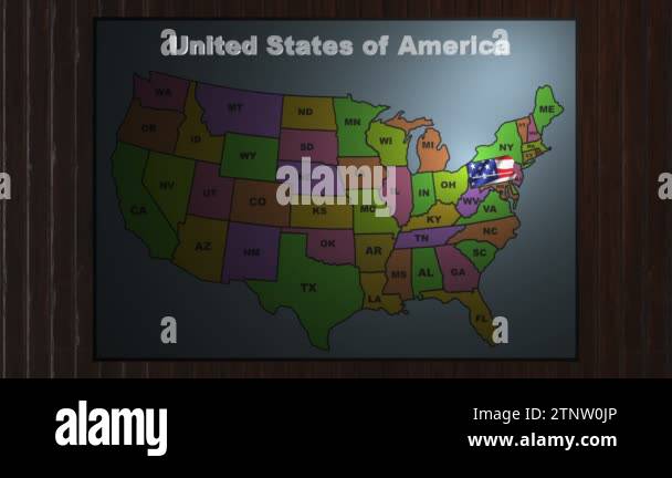 Pennsylvania pull out from USA states abbreviations map Stock Video ...