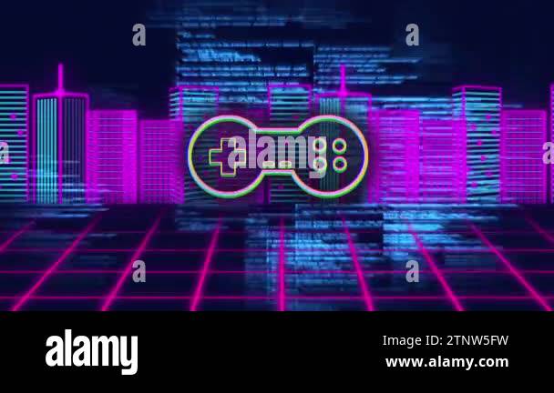 Animation of gaming console and 3d model of buildings with computer ...