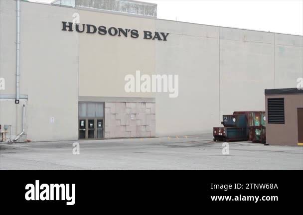 hudsons bay department store back entrance with doors and sign logo on ...