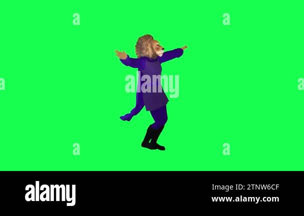 3D animated lion in purple dress doing jazz dance from left angle on ...