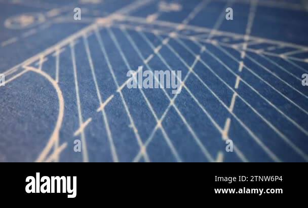 Blue paper sheet with white drawings and mathematical formulas ...