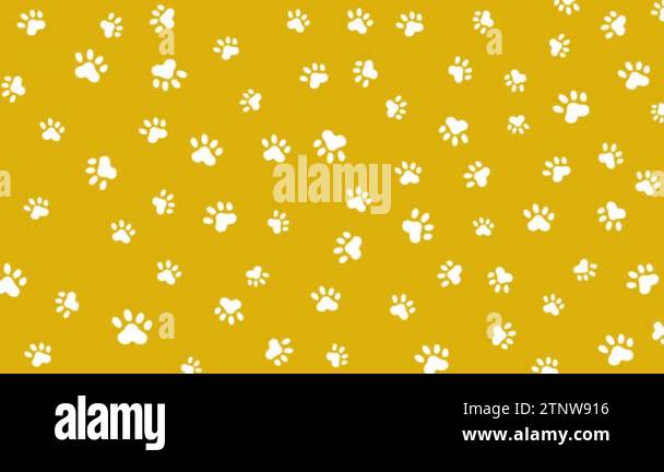 Animated paw prints of a cat or a dog on a yellow animal background ...