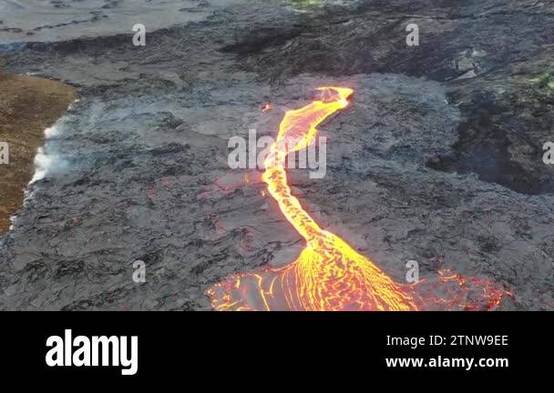 Iceland. Volcano eruption. Wonders of nature. Red hot burning lava ...