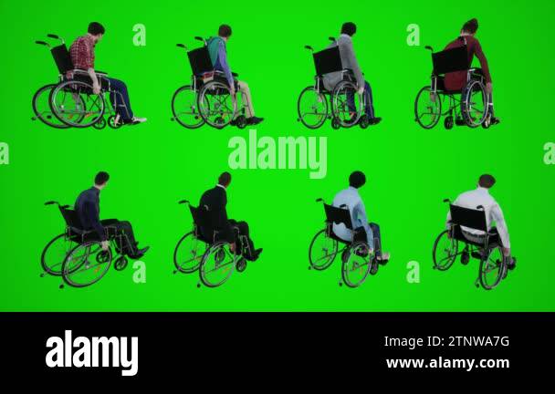 Eight dimensional 3D animation of a man in a wheelchair moving in a ...