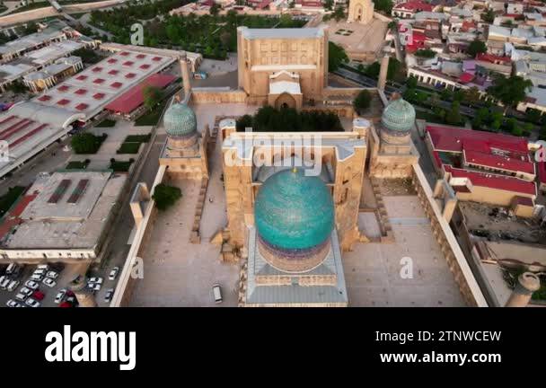 Samarkand Uzbekistan aerial view of Bibi Khanym Mosque Main place of ...