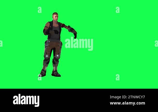 Military soldier dancing hip hop from opposite angle on green screen 3D ...