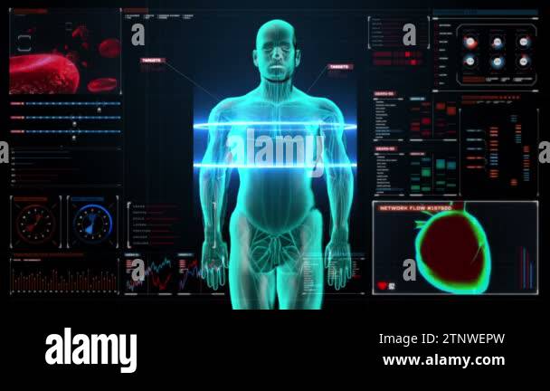 Zooming front body and scanning heart. Human cardiovascular system in ...