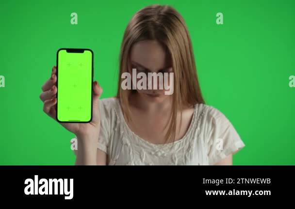 Medium green screen, chroma key video of a posessed female, woman ...