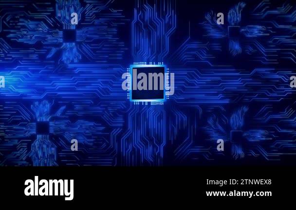 Machine Learning Circuit Board CPU Processor Microchip Starting Artificial Intelligence. Cloud ...