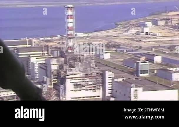 Chernobyl Nuclear Power Plant 1986 helicopter overflight Stock Video ...