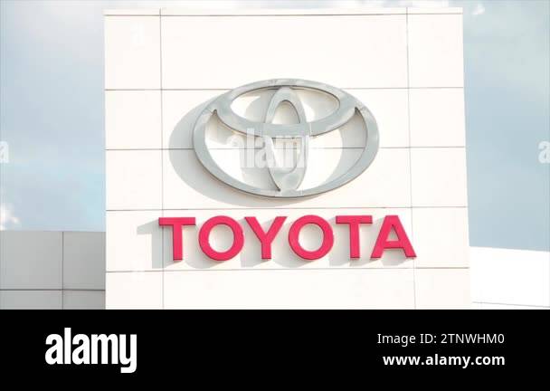 toyota logo sign on front of dealership outside exterior, close up ...