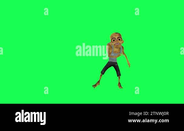 Cartoon zombie break dance green screen isolated front angle cartoon ...