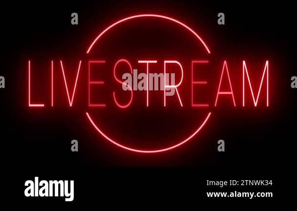 Red flickering and blinking animated neon sign for LIVESTREAM Stock ...