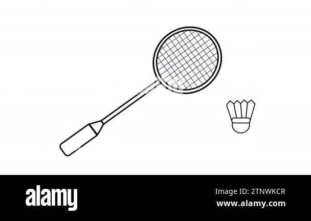 black and white animated sketch of a moving badminton racket and ...