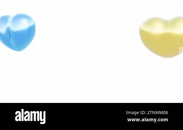 Metal hearts yellow and blue collide on transparent back 4k Stock Video ...