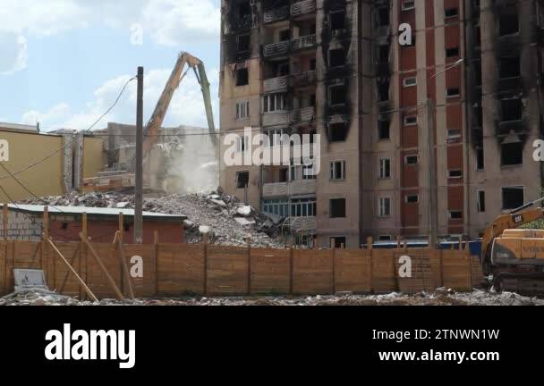 Residential high-rise building after a strong fire. Apartments and ...