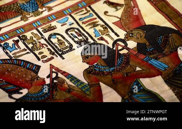 Egyptian papyrus with pharaohs and hieroglyphics representation of ...