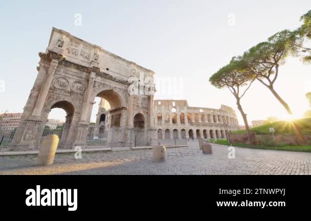 Peaceful atmosphere in the morning in Rome, Italy. Panoramic landscape ...